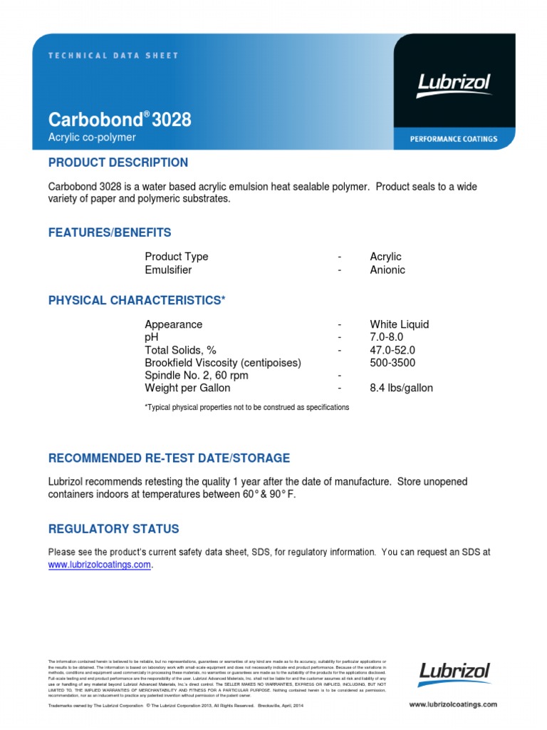 Carbobond 3028 1 | PDF | Poly(Methyl Methacrylate) | Emulsion