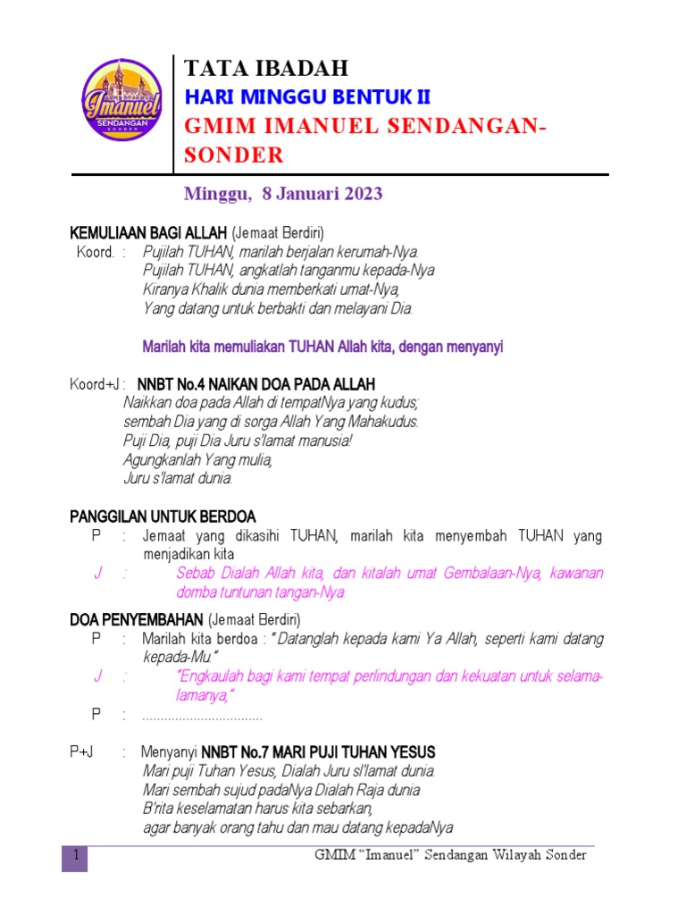TATA IBADAH HARI MINGGU BENTUK II - 8 Januari 2023 | PDF