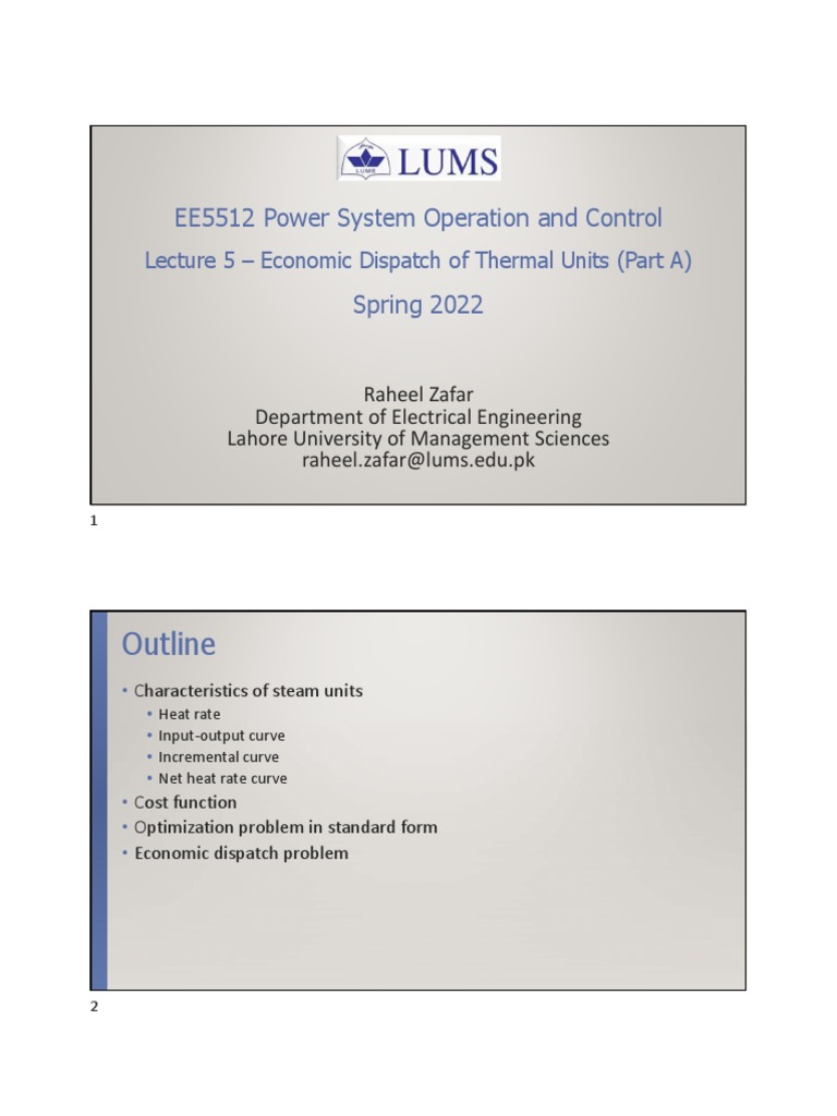Lecture - 5 - Economic Dispatch of Thermal Units - Part A | PDF ...