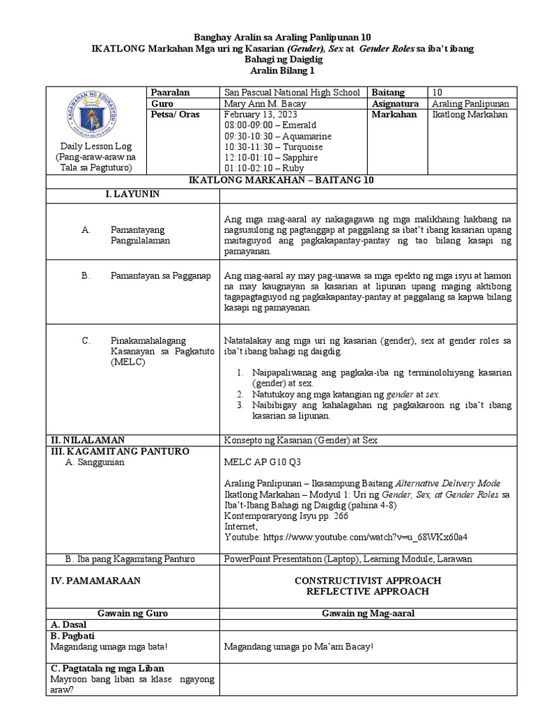 Daily Lesson Log Araling Panlipunan Day 01 | PDF