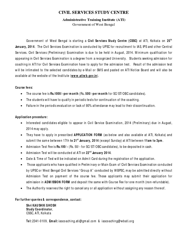 Civil Services Study Centre: Administrative Training Institute (ATI ...