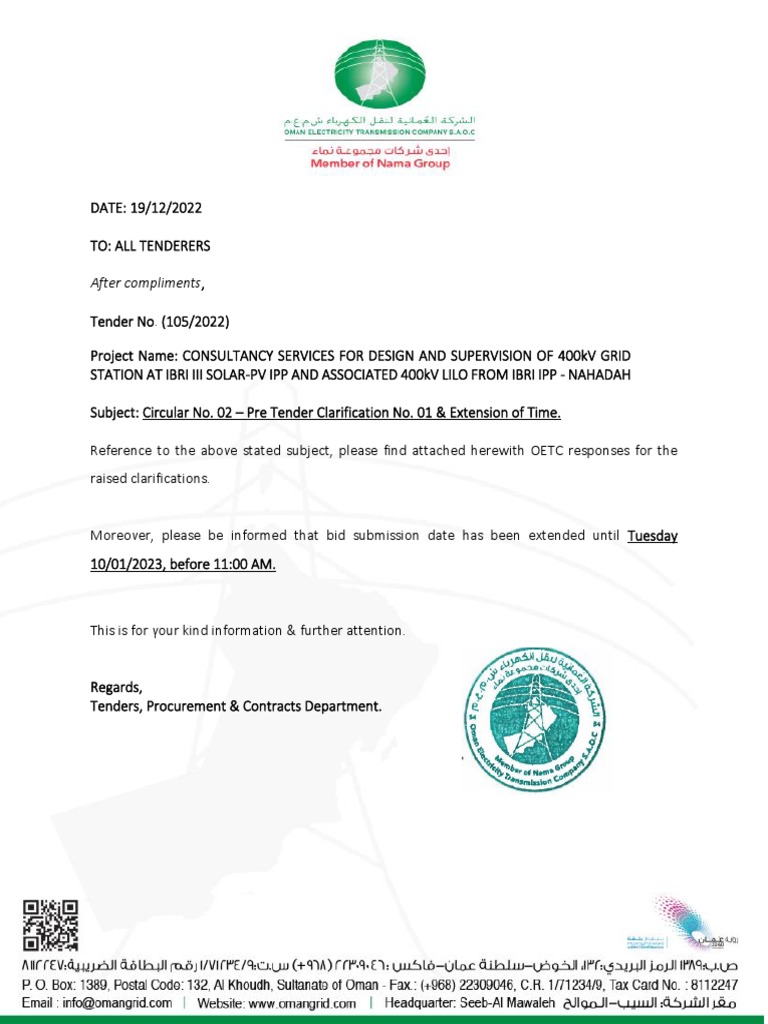 CIRCULAR # 02 - Pre Tender Clarification # 01 - T. 105-2022 | PDF ...