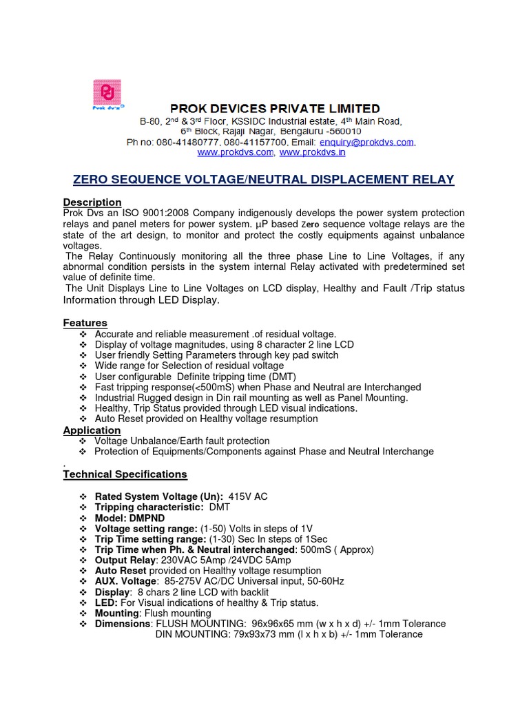 Zero Sequence Voltage Relay Guide | PDF | Relay | Mains Electricity