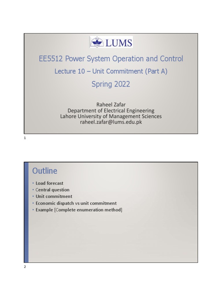 Lecture - 10 - Unit Commitment - Part A | PDF