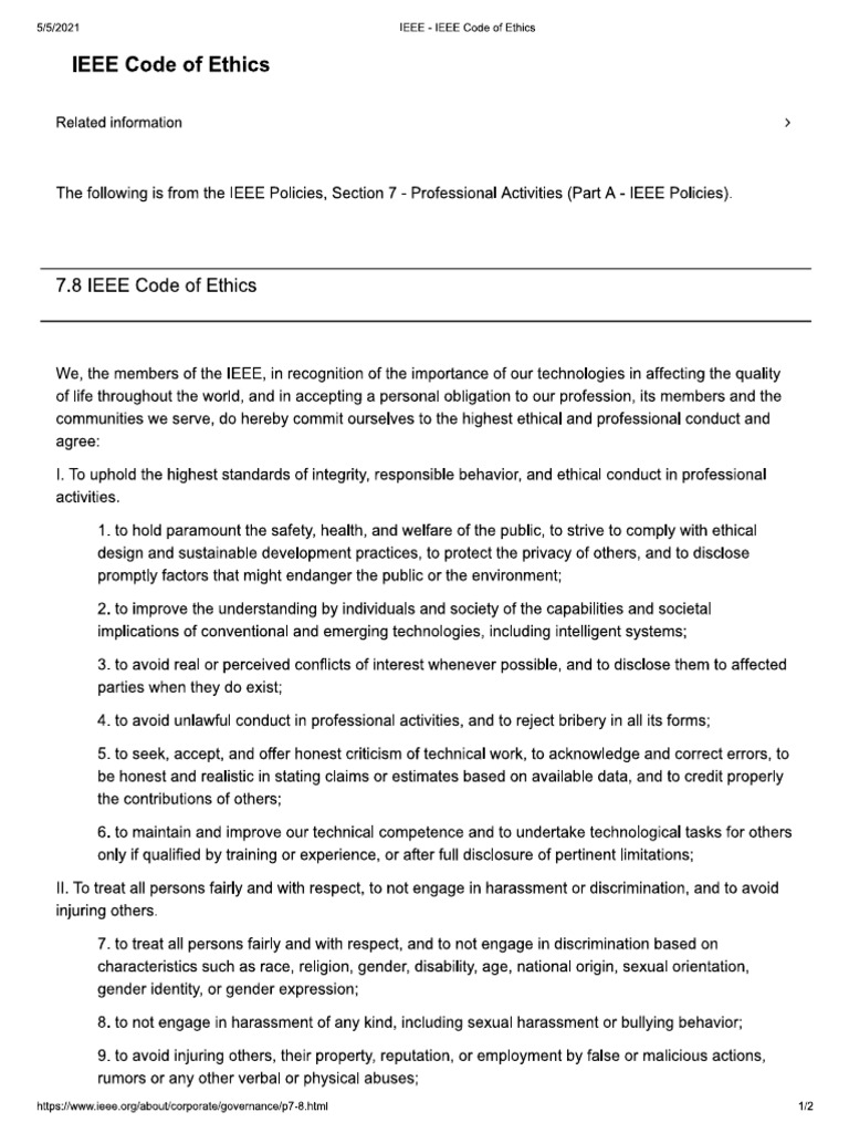 IEEE Code of Coduct PDF | PDF