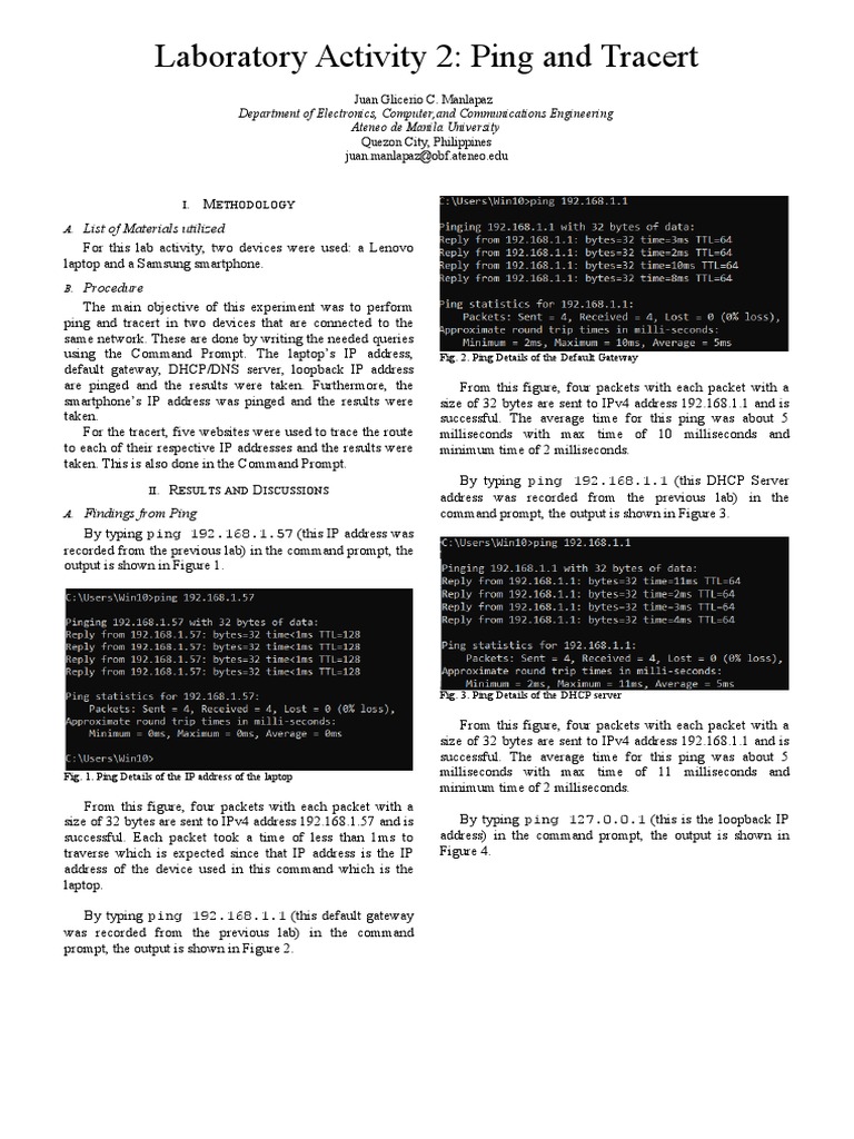Networking Lab: Ping & Tracert | PDF | Internet Protocols | Ip Address