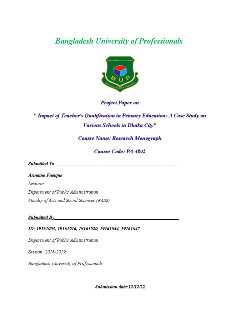 Research Monograph | PDF | Sampling (Statistics) | Teachers