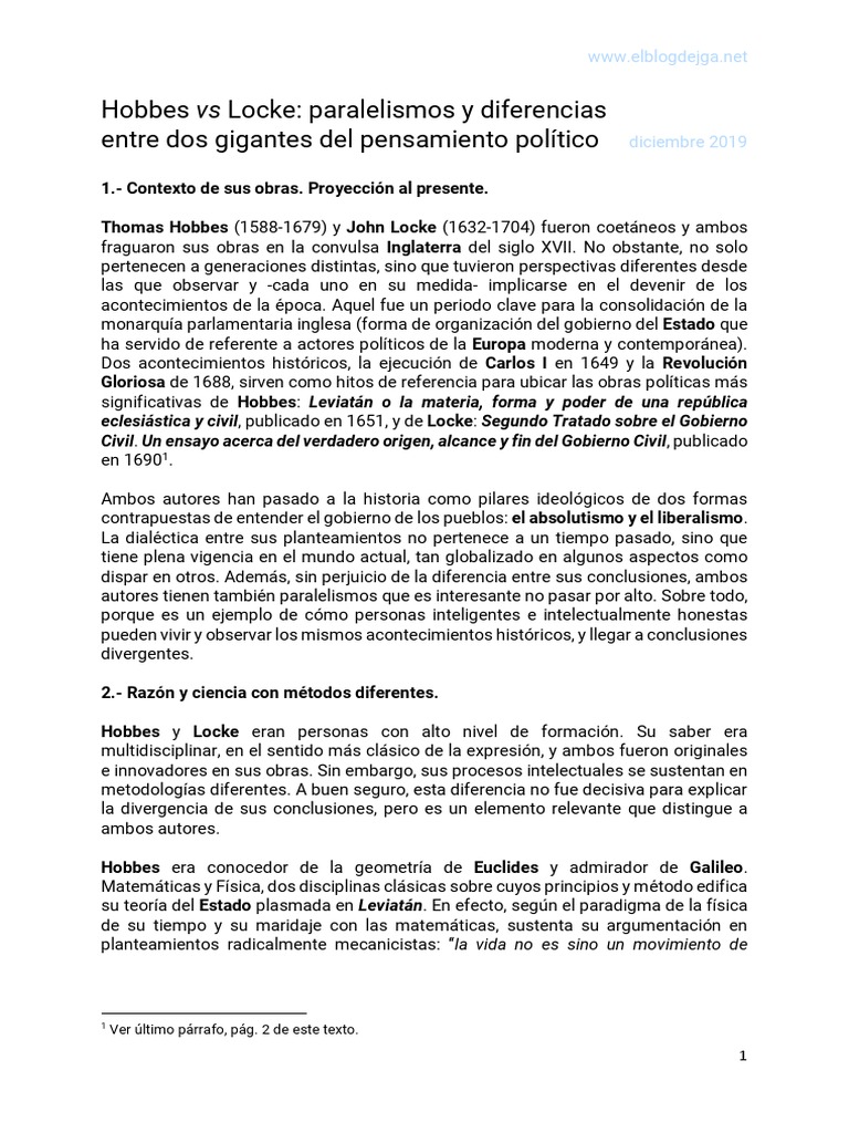 Hobbes Vs Locke | PDF | Contrato social | Thomas Hobbes