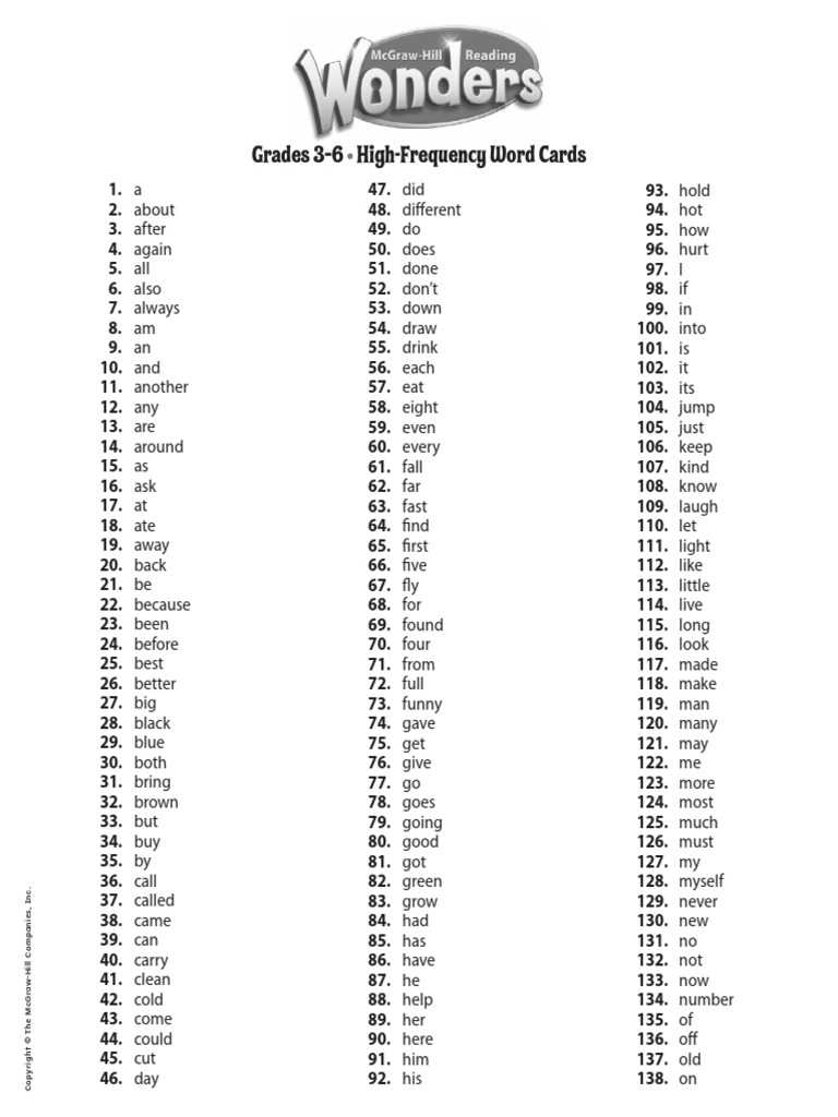 High Frequency Words - GR 3-6 PDF | PDF