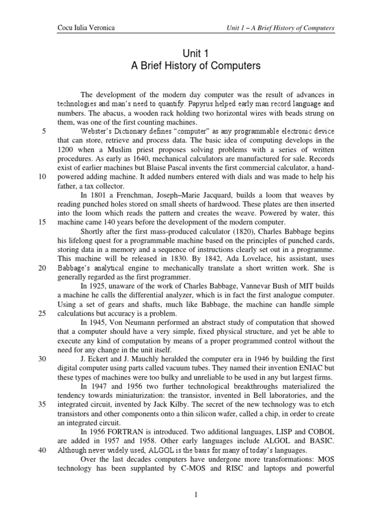 Unit 1 - A Brief History of Computers | PDF | Computer Programming ... Unit 1 - A Brief History of Computers | PDF | Computer Programming ...