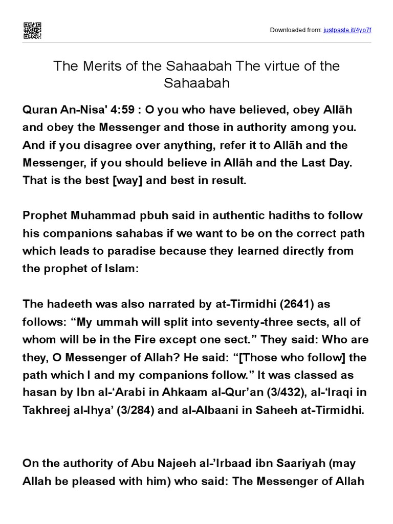 The Merits of The Sahaabah | PDF | Hadith | Muhammad