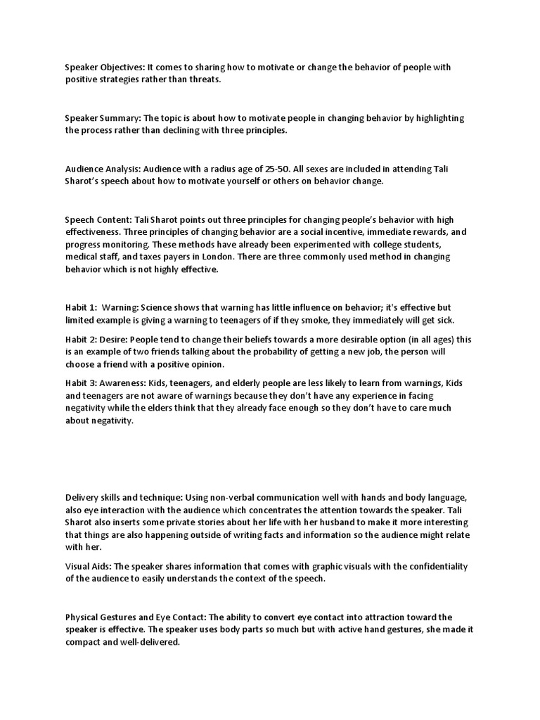 Speech Analyse (Tali Sharot) | Download Free PDF | Motivation ...