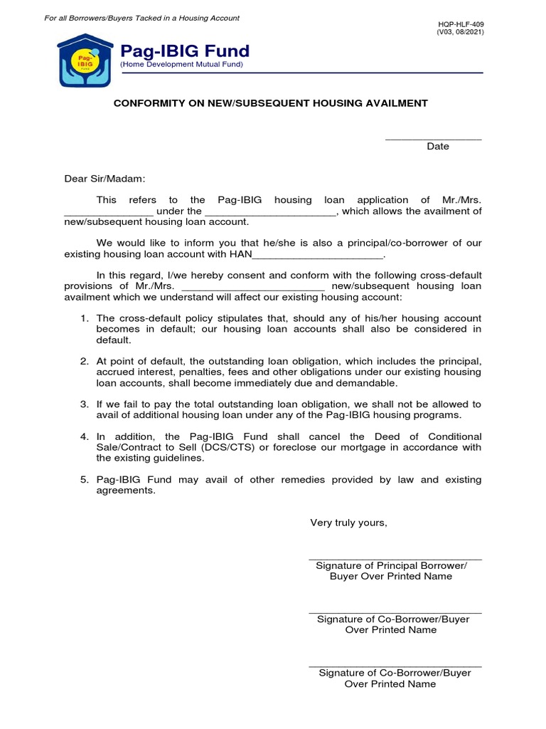 Consent to Cross-Default Provisions for New Housing Loan Availment ...