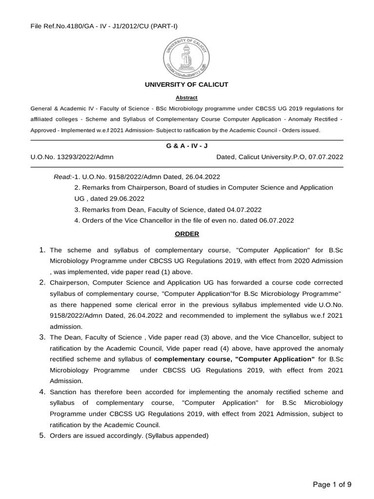 University of Calicut: Read:-1. U.O.No. 9158/2022/admn Dated, 26.04.2022 | PDF | Python ...