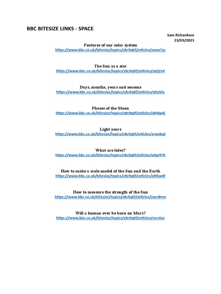 BBC Bitesize Space Resources | PDF | Science & Mathematics