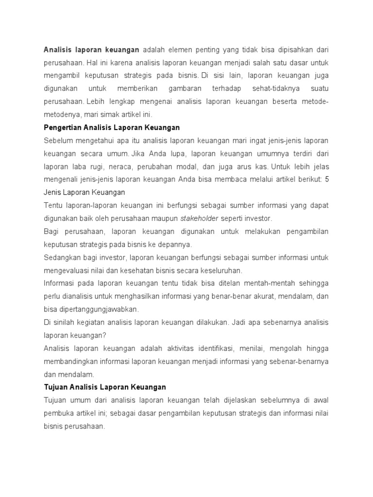 Analisis laporan keuangan | PDF