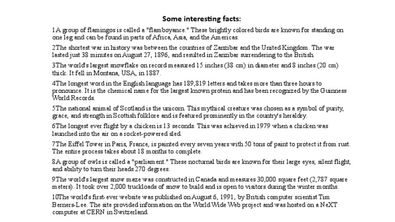 Fun and Fascinating Facts List | PDF