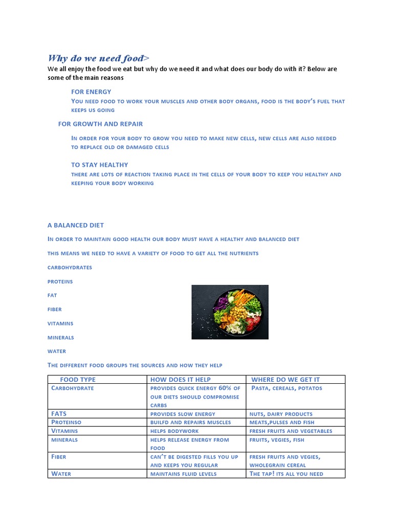 Why Do We Need Food | PDF