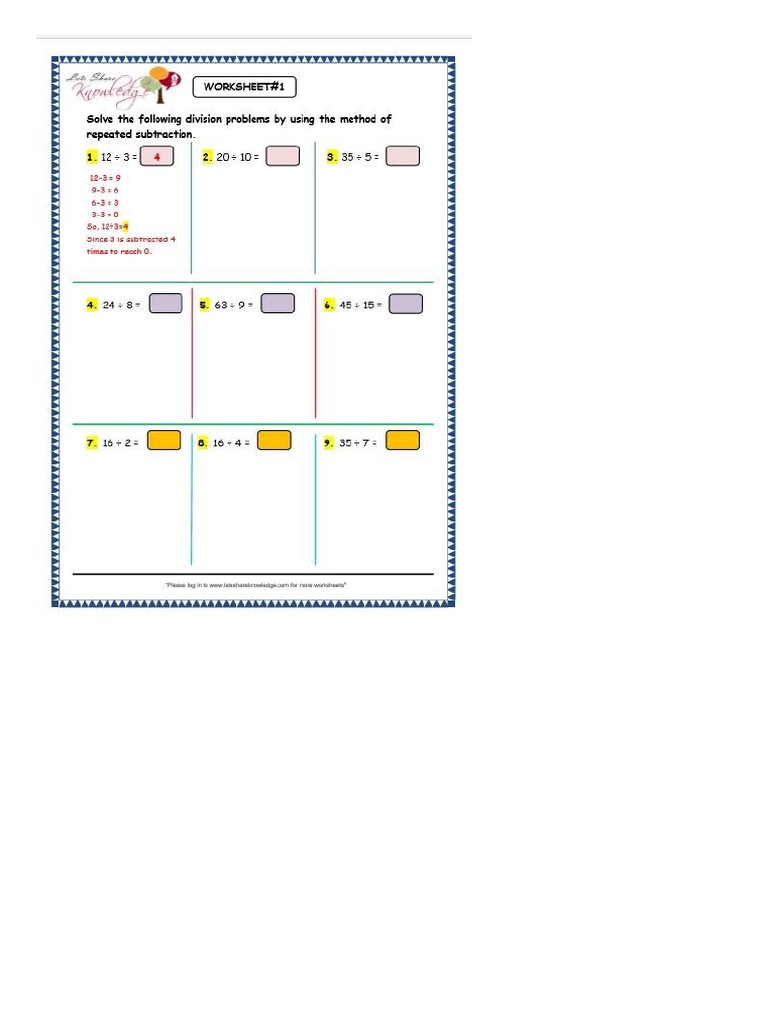 DR Math Division As Repeated Subtraction Worksheets TH Grade The | PDF