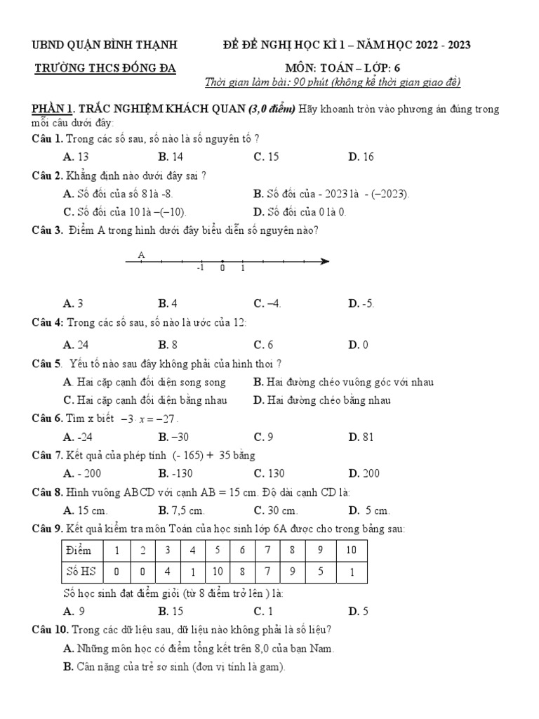 De Tham Khao Cuoi Ky 1 Toan 6 Nam 2022 2023 Truong Thcs Dong Da TP HCM ...