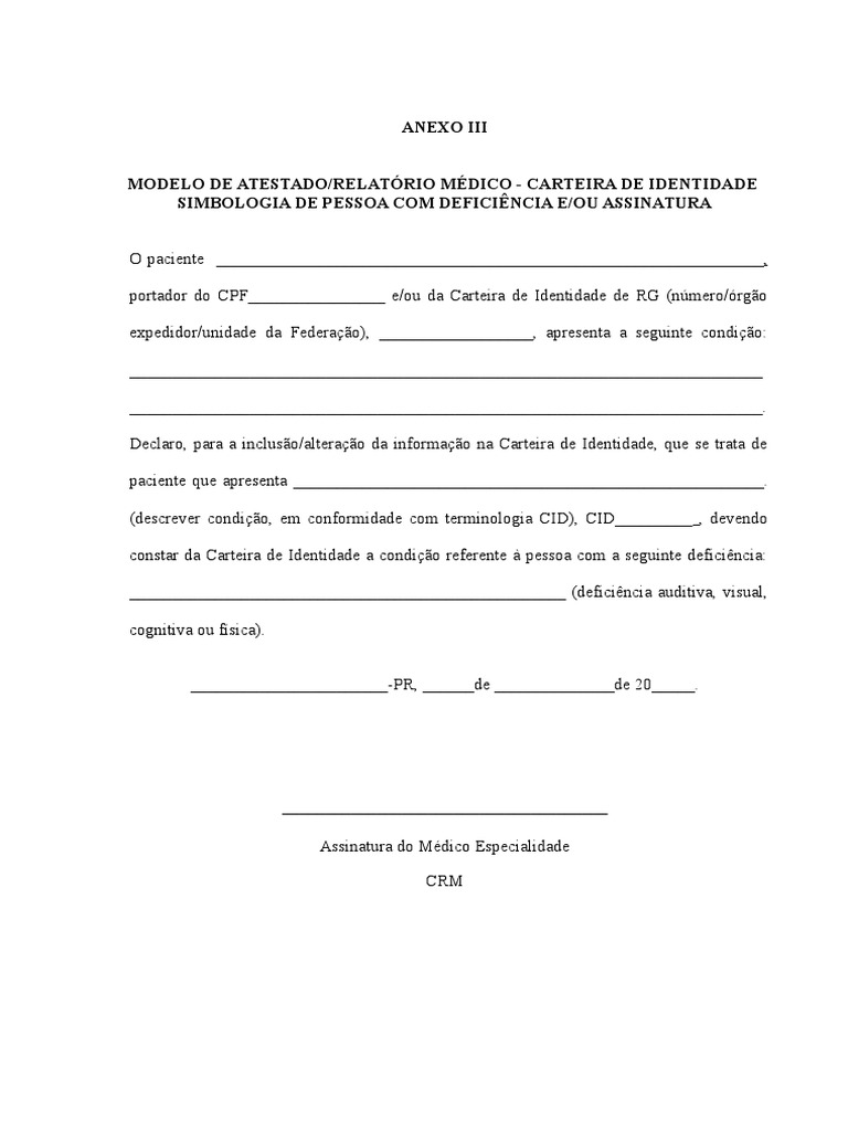 Modelos de Atestado Relatorio Medico Deficiente PDF | PDF