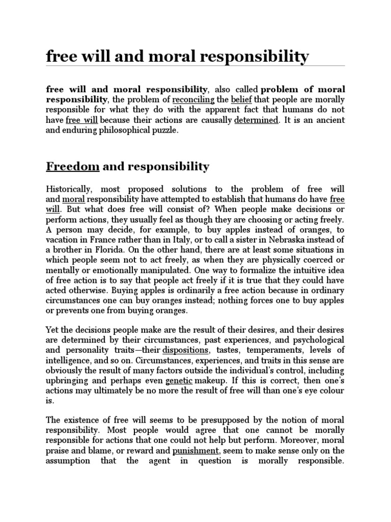 Free Will And Moral Responsibility Explained Pdf Free Will