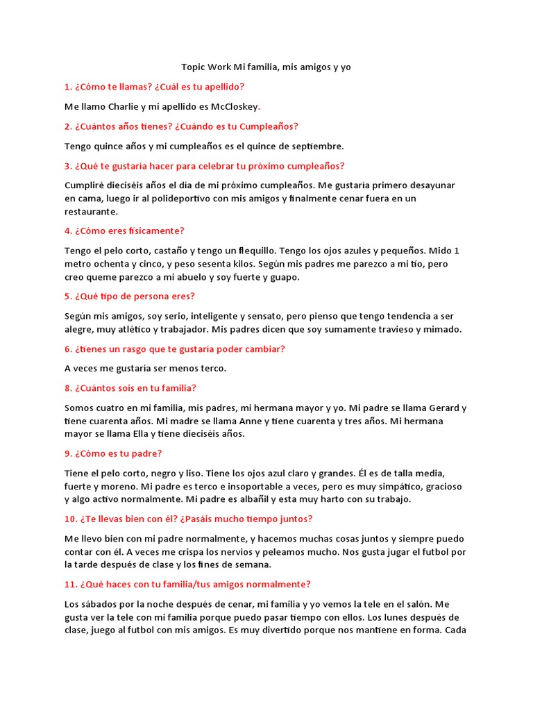 Topic Work ESSAY 1 Mi Familia Mis Amigos y Yo | PDF
