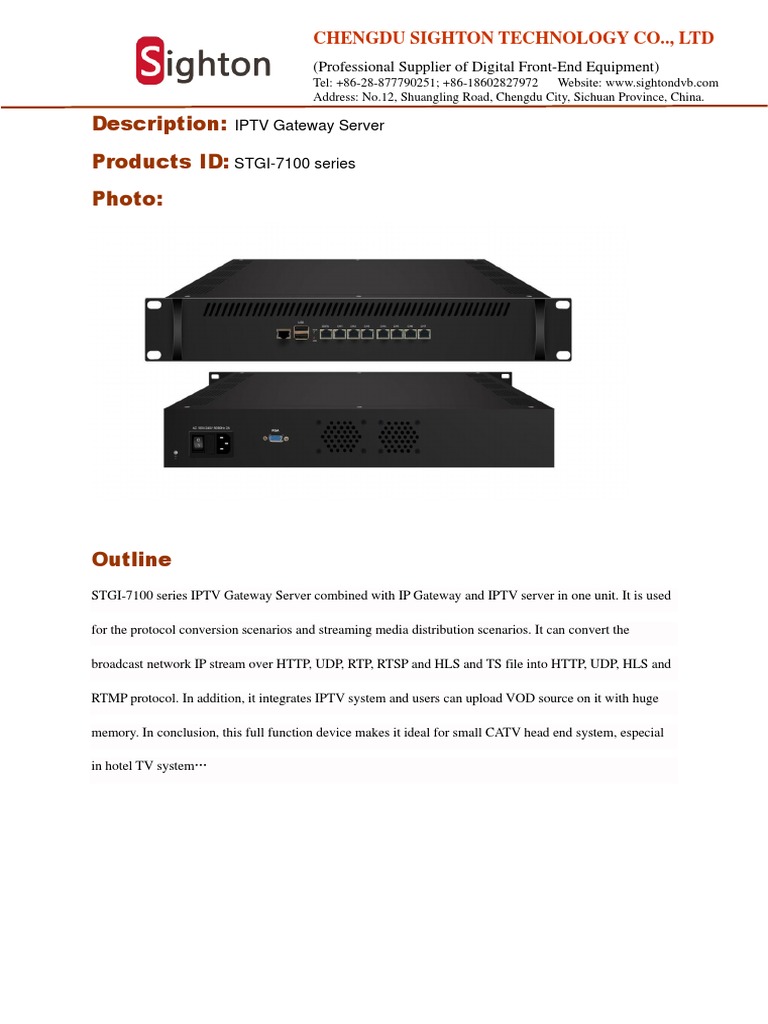 Specification of STGI-7100I S IP Gateway Server | PDF | Streaming Media ...