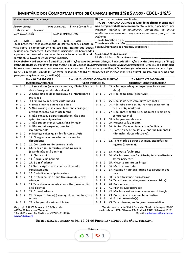 cbcl-portugues-15-5anos_compress | PDF | Dor | Medicina Clínica