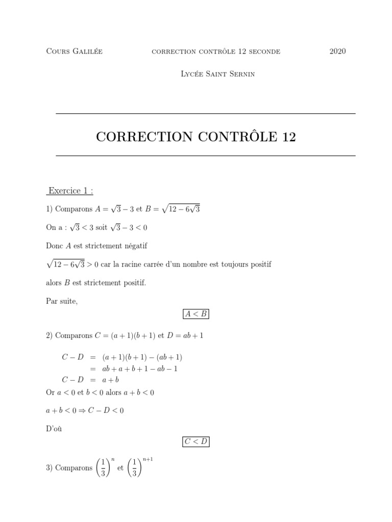 Correction Controle Without Astuces | PDF | Mathématiques