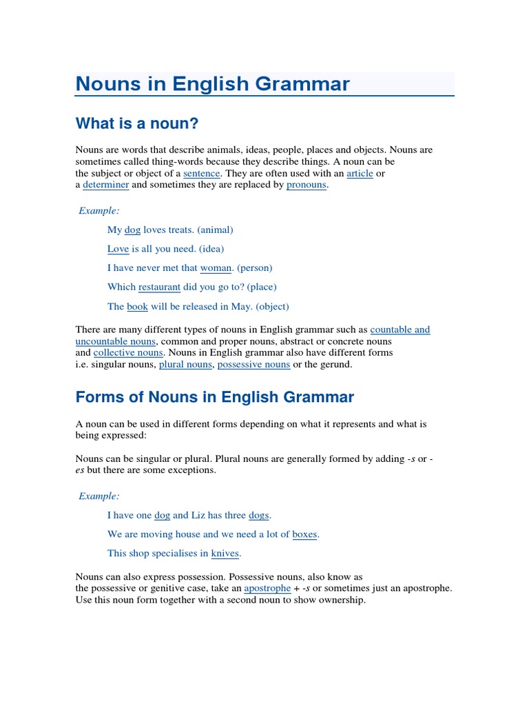 Nouns in English Grammar | PDF | Noun | English Grammar