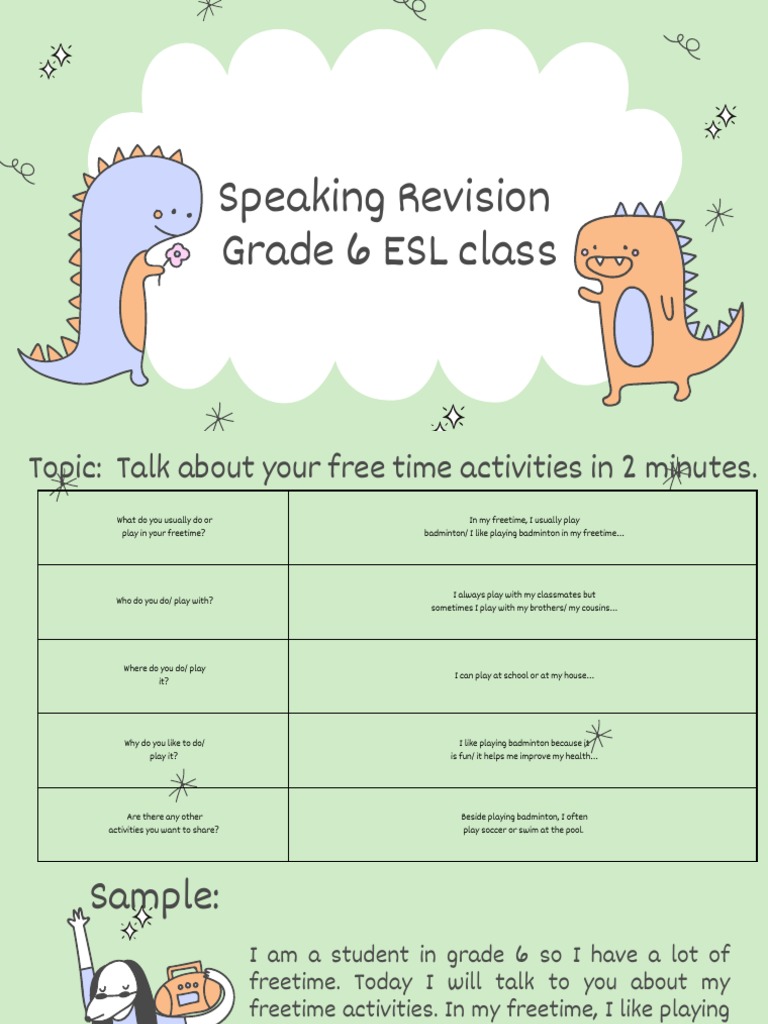 Speaking Revision Grade 6 ESL Class | PDF
