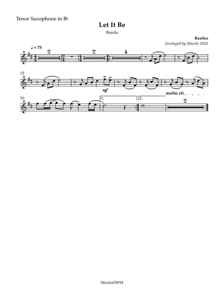 Let It Be - Tenor Saxophone in BB | PDF