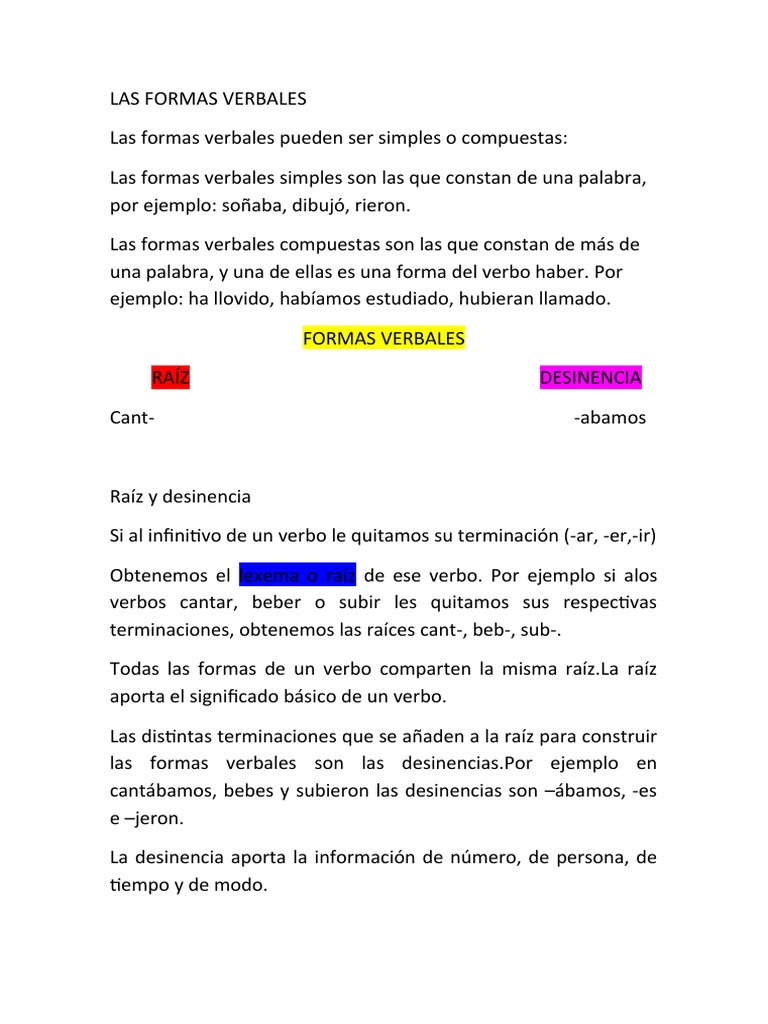 Formas Verbales: Simples y Compuestas | PDF | Artes del Lenguaje y ...