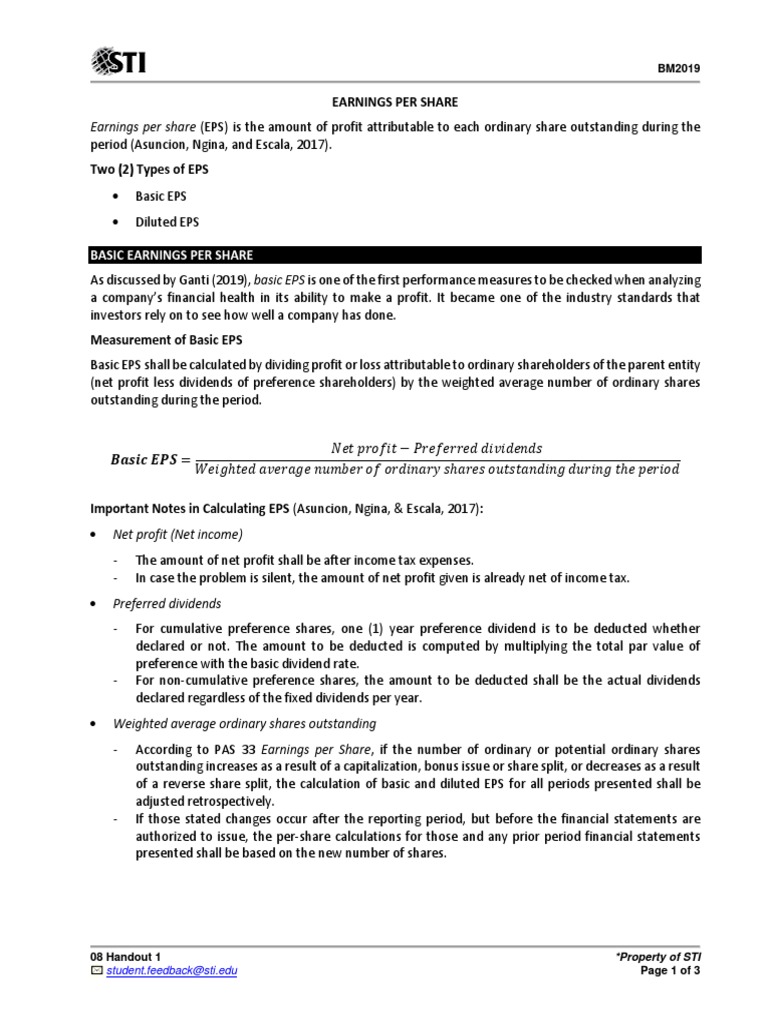 08 Handout 1 PDF | PDF | Earnings Per Share | Dividend