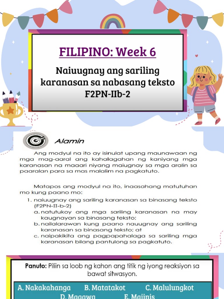 FILIPINO... WEEK-6... DAY 2..3rdqtr | PDF