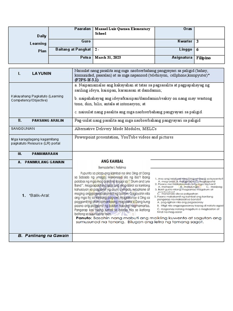 Filipino 2 Q3 Week6 Day3 | PDF