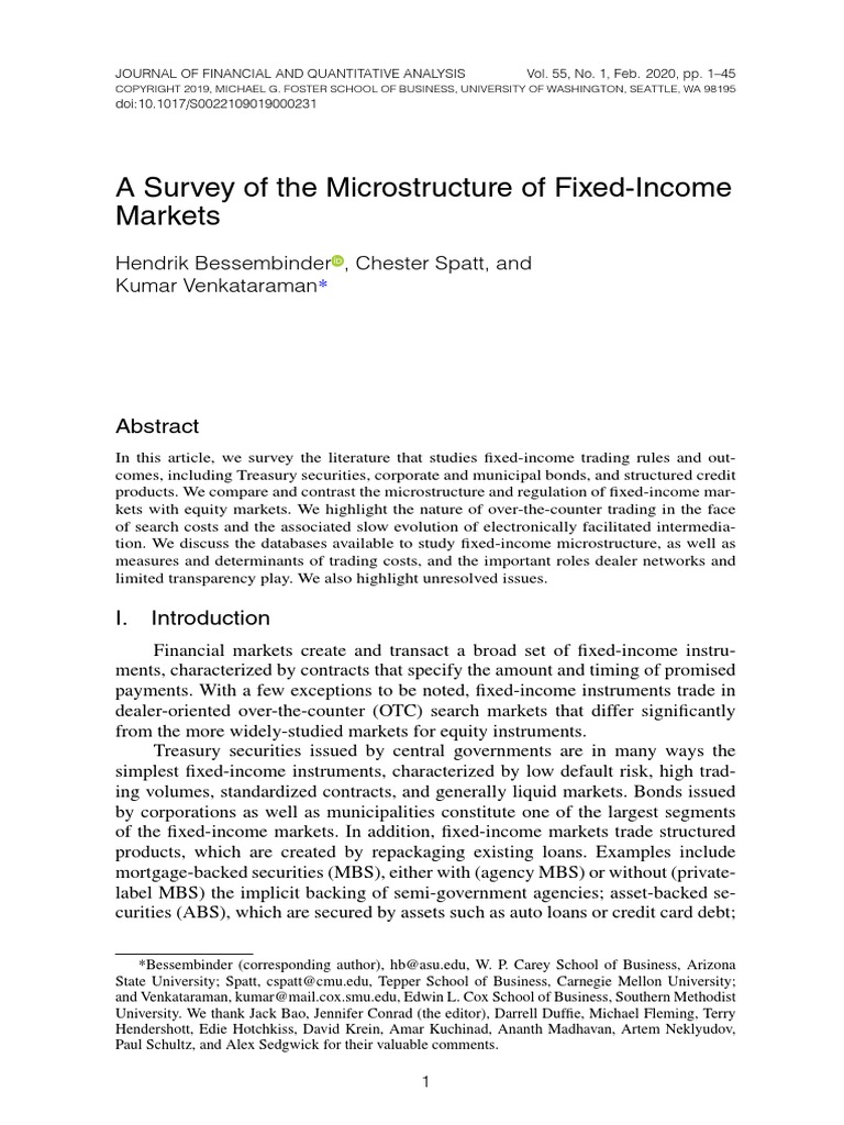 Survey of Microstructure of Fixed Income Market PDF | PDF | Fixed ...