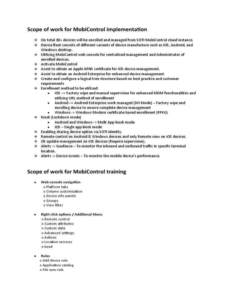 Mobicontrol Implementation And Documentation Pdf Ios Android Operating System 9185