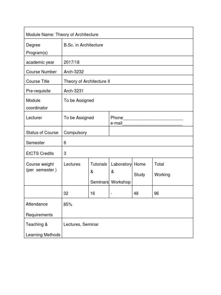 Theory of Architecture II Course Details | PDF | Theory | Lecture