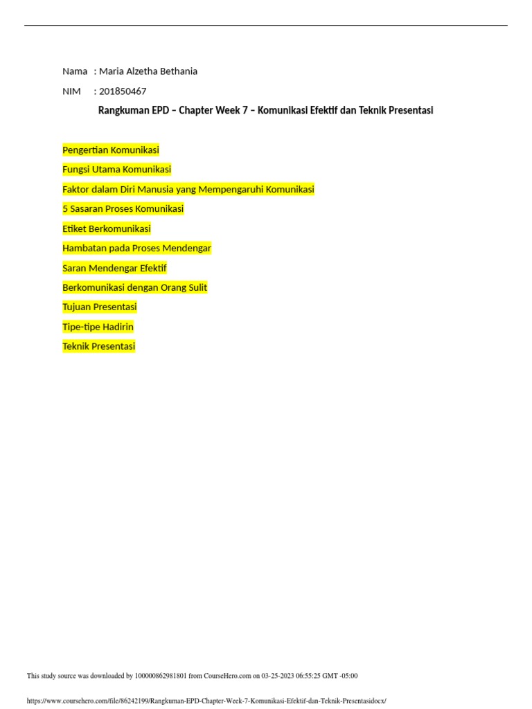 Rangkuman EPD Chapter Week 7 Komunikasi Efektif Dan Teknik Presentasi | PDF | Bisnis | Komputer