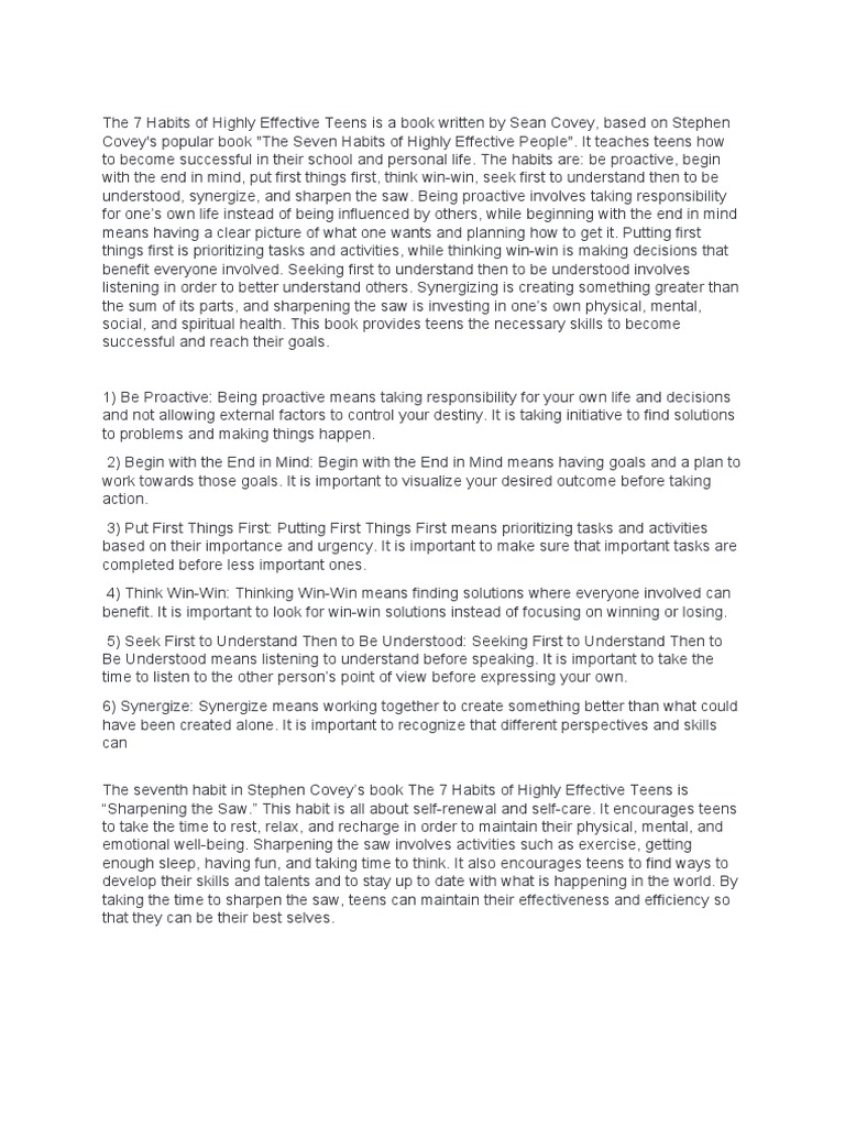 The 7 Habits of Highly Effective Teens Is A Book Written by Sean Covey ...