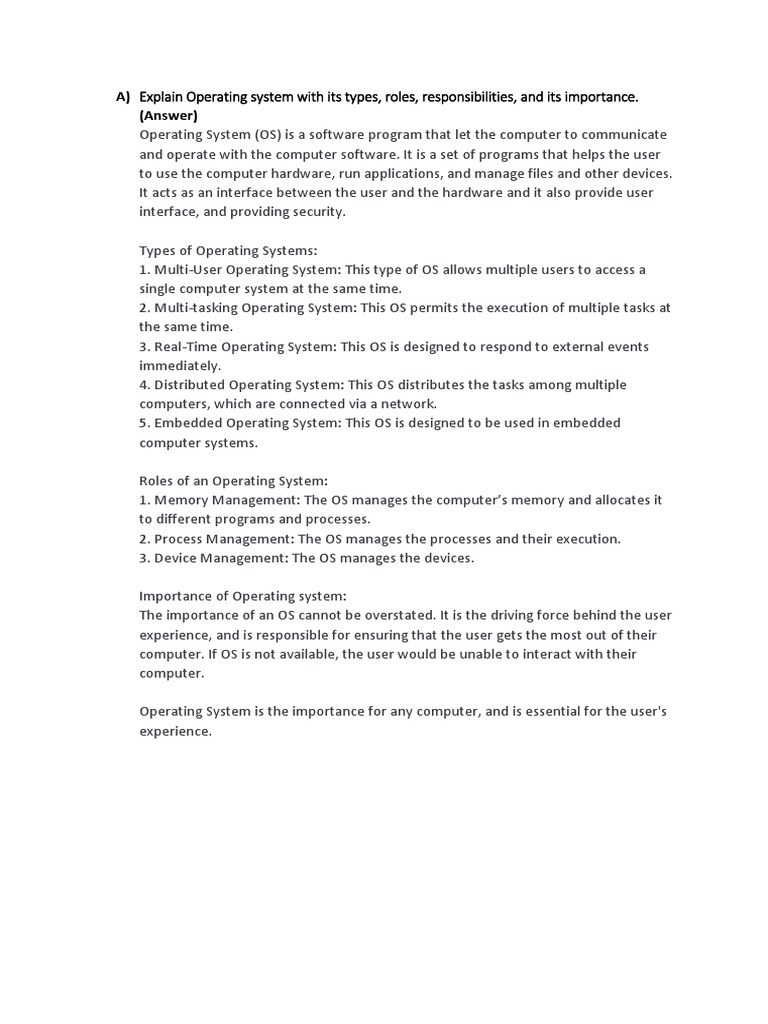 Operating System With Its Types And Characteristics Of Modern Of Operating System Pdf