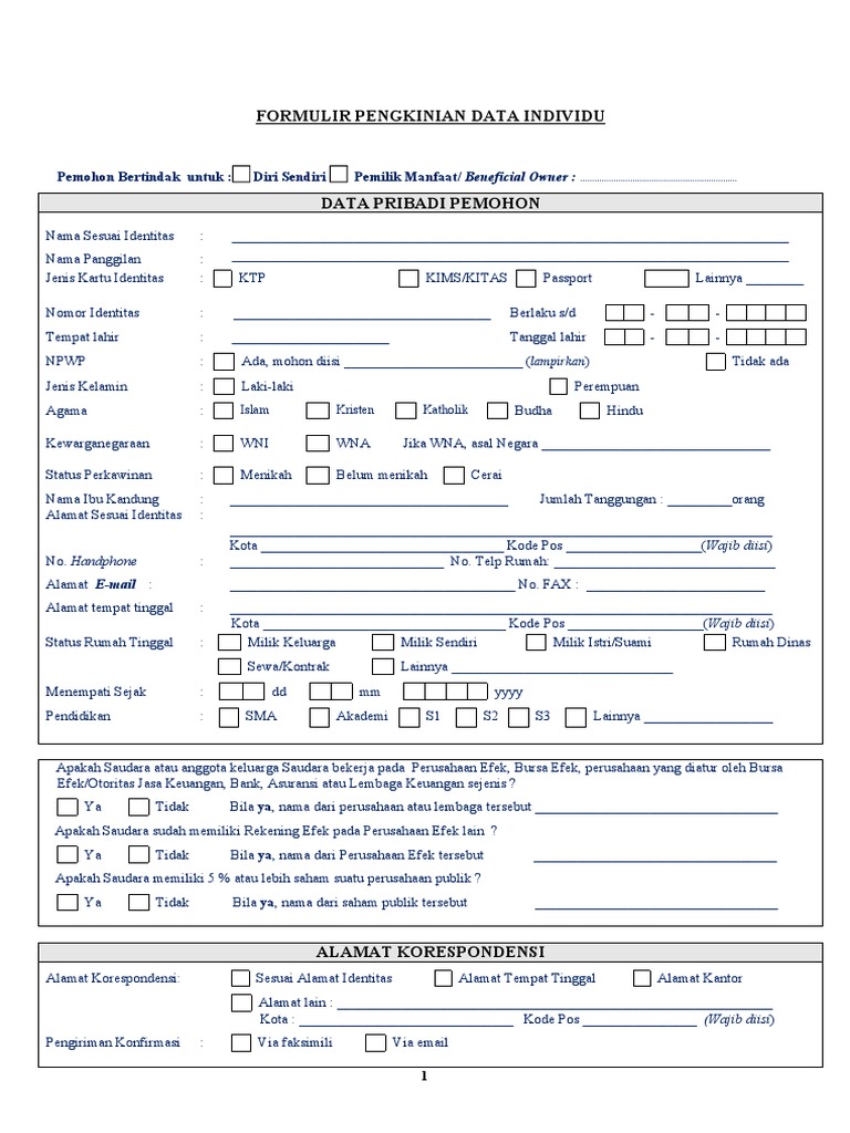 Pt. Ajaib Sekuritas Asia: Formulir Pengkinian Data Individu | PDF ...