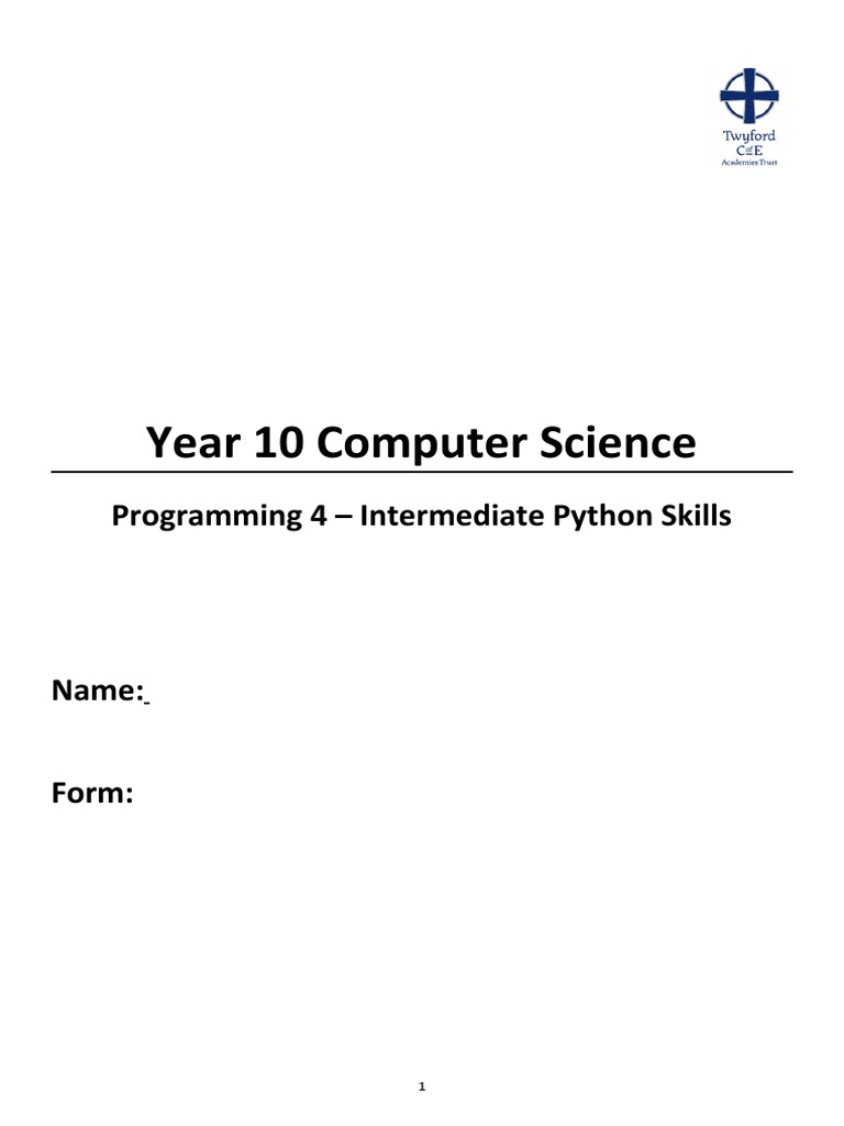 Year 10 Intermediate Python Skills | PDF | Control Flow | Variable (Computer Science)