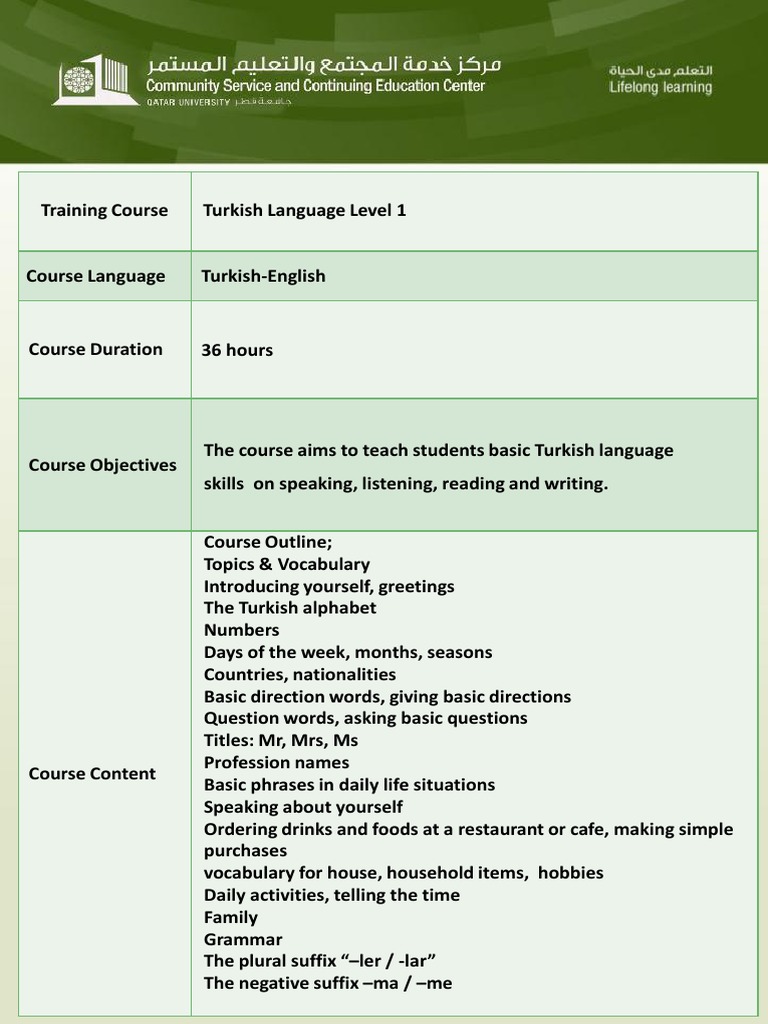 A1 Turkish Language Course Overview | PDF | Linguistic Typology ...