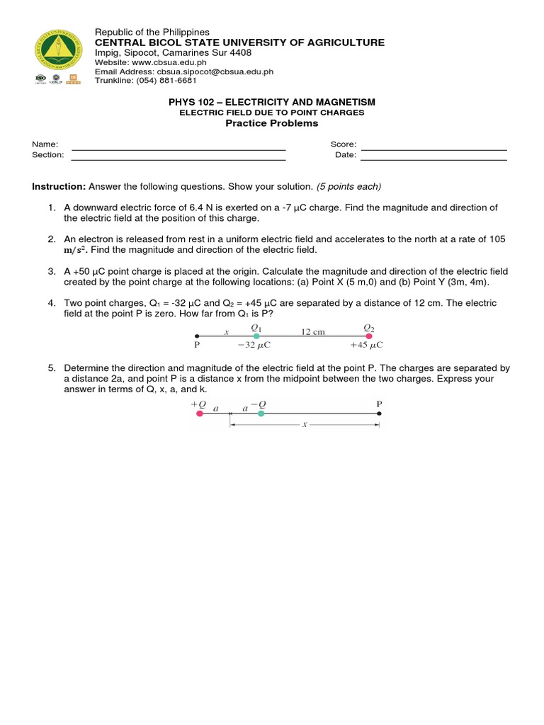 Electric Field Due To Point Charges - Practice Problems | PDF