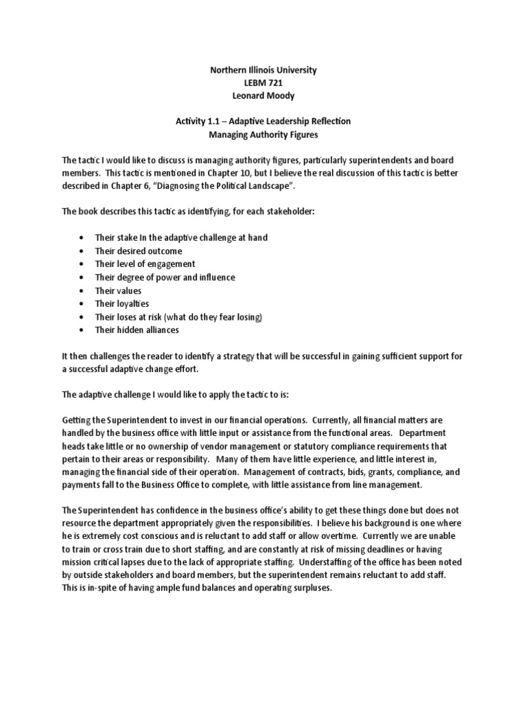 Adaptive Leadership Reflection Paper.9.22.22 | PDF | Leadership | Risk