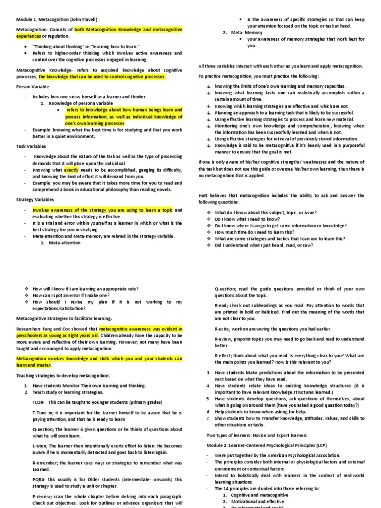 Module 1 Educ 101 Reviewer | PDF | Id | Metacognition