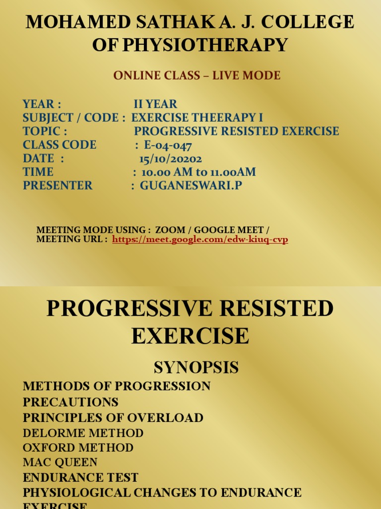 Progressive Resisted Exercise BPT | PDF | Strength Training | Skeletal Muscle